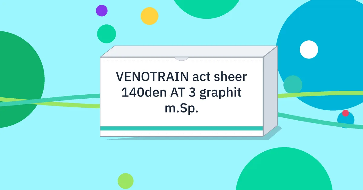 Symbolbild: Packung mit der Aufschrift VENOTRAIN act sheer 140den AT 3 graphit m.Sp. (PZN 16207246) – Verfügbarkeit und Bezug in Apotheken in Frankfurt am Main
