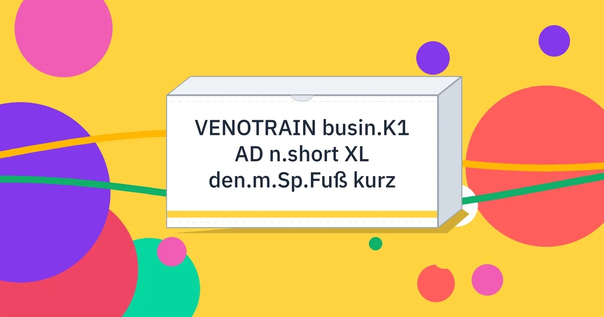 Symbolbild: Packung mit der Aufschrift VENOTRAIN busin.K1 AD n.short XL den.m.Sp.Fuß kurz (PZN 19057362) – Verfügbarkeit und Bezug in Apotheken in Frankfurt am Main