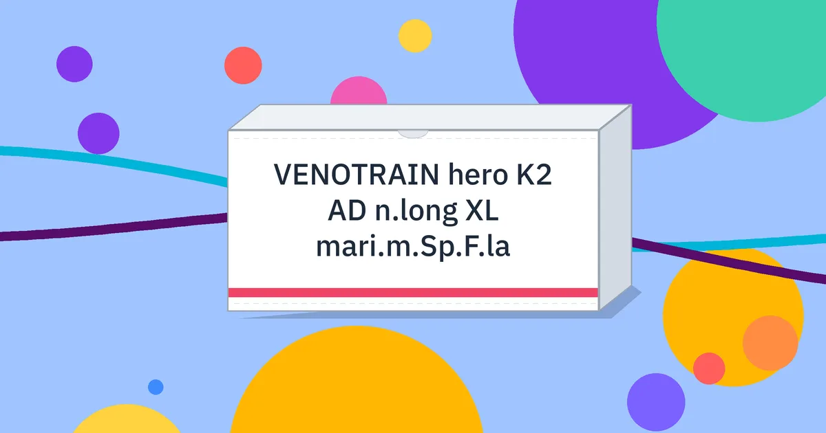 Symbolbild: Packung mit der Aufschrift VENOTRAIN hero K2 AD n.long XL mari.m.Sp.F.la (PZN 19189365) – Verfügbarkeit und Bezug in Apotheken in Frankfurt am Main