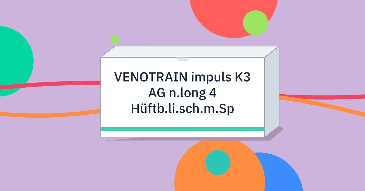 Symbolbild: Packung mit der Aufschrift VENOTRAIN impuls K3 AG n.long 4 Hüftb.li.sch.m.Sp (PZN 10295640) – Verfügbarkeit und Bezug in Apotheken in Frankfurt am Main