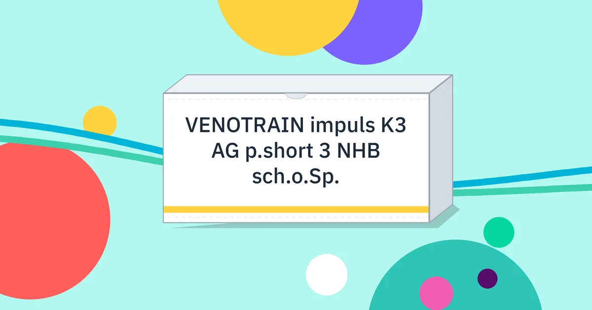 Symbolbild: Packung mit der Aufschrift VENOTRAIN impuls K3 AG p.short 3 NHB sch.o.Sp. (PZN 00541368) – Verfügbarkeit und Bezug in Apotheken in Frankfurt am Main