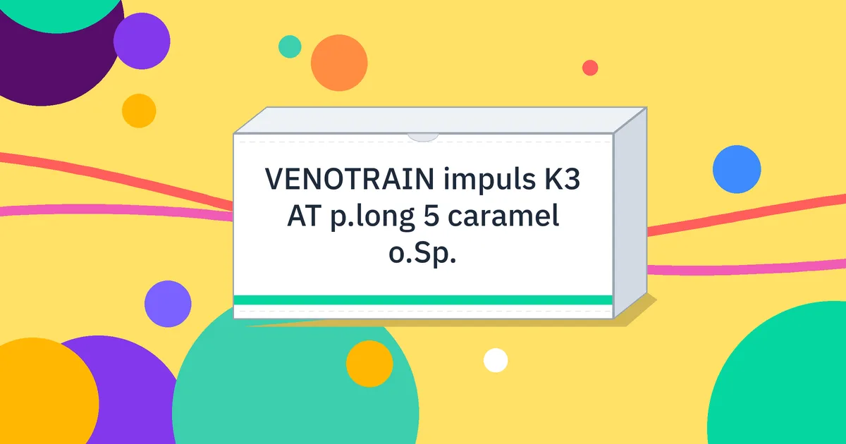 Symbolbild: Packung mit der Aufschrift VENOTRAIN impuls K3 AT p.long 5 caramel o.Sp. (PZN 19355415) – Verfügbarkeit und Bezug in Apotheken in Frankfurt am Main