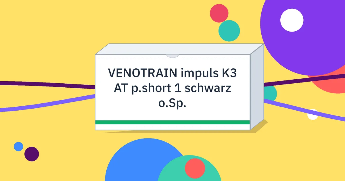 Symbolbild: Packung mit der Aufschrift VENOTRAIN impuls K3 AT p.short 1 schwarz o.Sp. (PZN 19356538) – Verfügbarkeit und Bezug in Apotheken in Frankfurt am Main