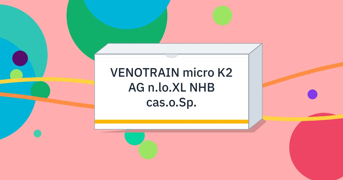 Symbolbild: Packung mit der Aufschrift VENOTRAIN micro K2 AG n.lo.XL NHB cas.o.Sp. (PZN 20761072) – Verfügbarkeit und Bezug in Apotheken in Frankfurt am Main