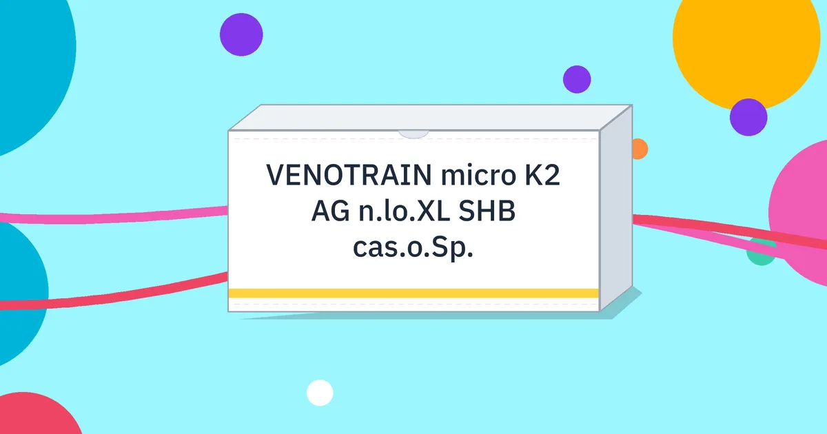 Symbolbild: Packung mit der Aufschrift VENOTRAIN micro K2 AG n.lo.XL SHB cas.o.Sp. (PZN 20760279) – Verfügbarkeit und Bezug in Apotheken in Frankfurt am Main