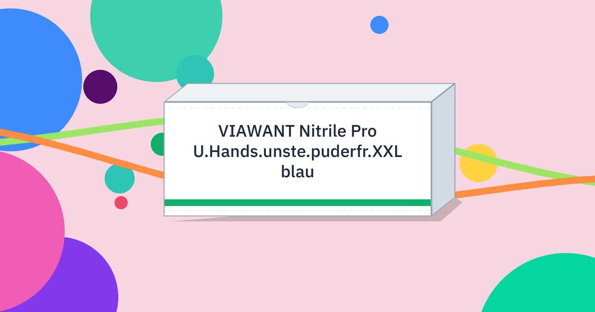 Symbolbild: Packung mit der Aufschrift VIAWANT Nitrile Pro U.Hands.unste.puderfr.XXL blau (PZN 17918096) – Verfügbarkeit und Bezug in Apotheken in Frankfurt am Main