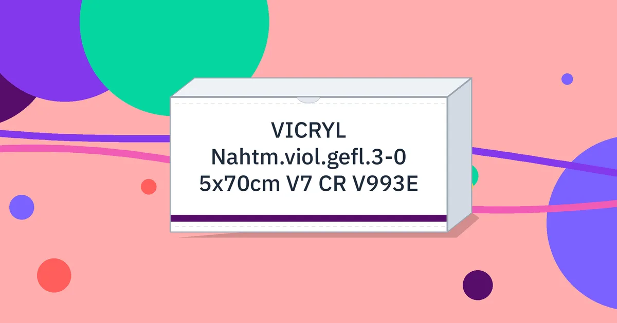 Symbolbild: Packung mit der Aufschrift VICRYL Nahtm.viol.gefl.3-0 5x70cm V7 CR V993E (PZN 20896406) – Verfügbarkeit und Bezug in Apotheken in Frankfurt am Main