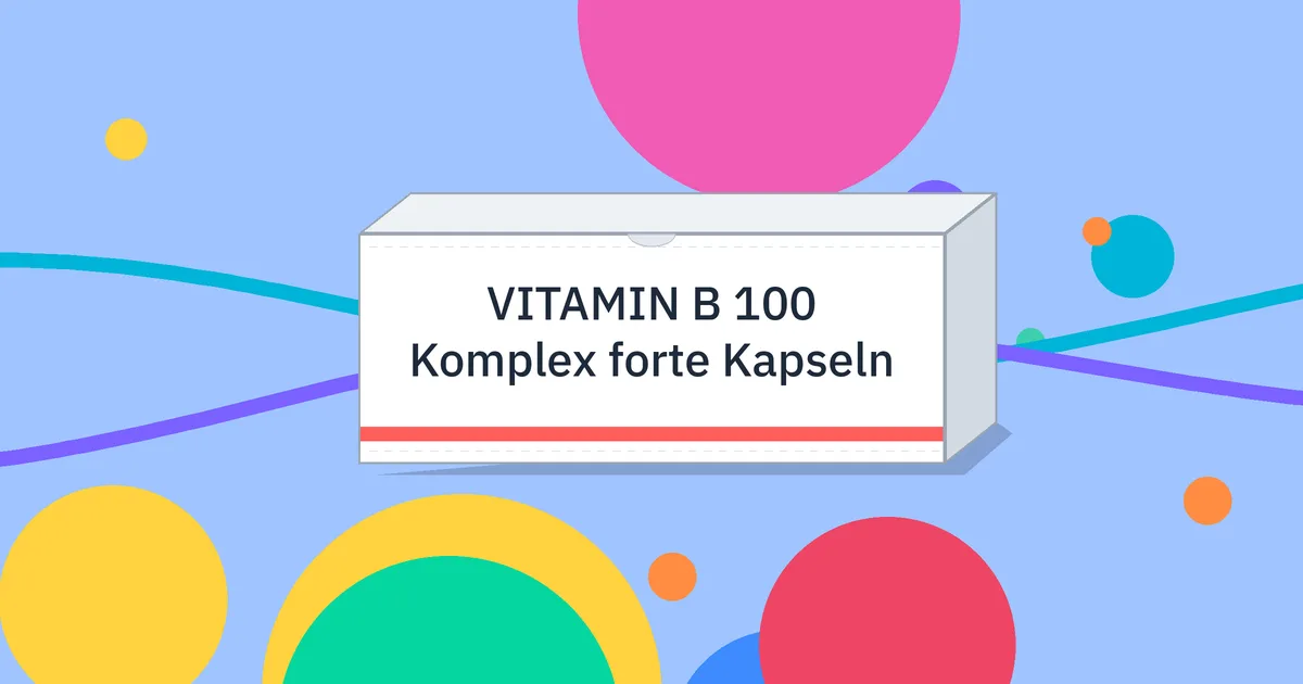 Symbolbild: Packung mit der Aufschrift VITAMIN B 100 Komplex forte Kapseln (PZN 09748378) – Verfügbarkeit und Bezug in Apotheken in Frankfurt am Main
