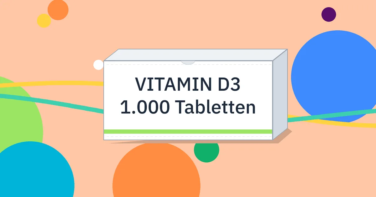 Symbolbild: Packung mit der Aufschrift VITAMIN D3 1.000 Tabletten (PZN 15239764) – Verfügbarkeit und Bezug in Apotheken in Frankfurt am Main