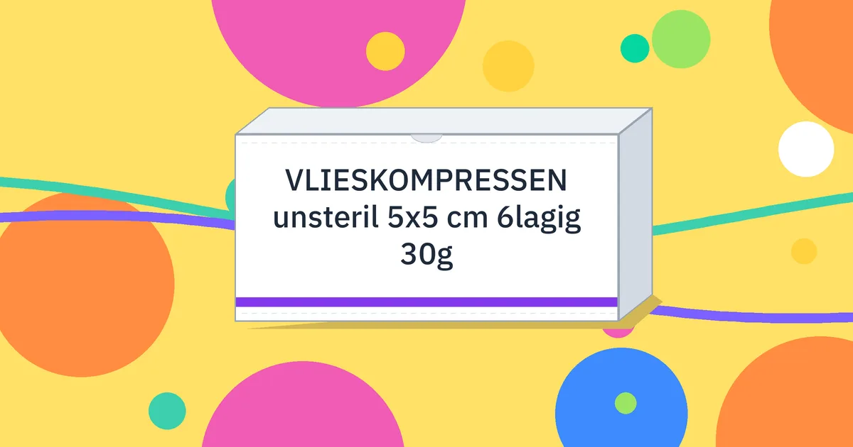 Symbolbild: Packung mit der Aufschrift VLIESKOMPRESSEN unsteril 5x5 cm 6lagig 30g (PZN 10352326) – Verfügbarkeit und Bezug in Apotheken in Frankfurt am Main