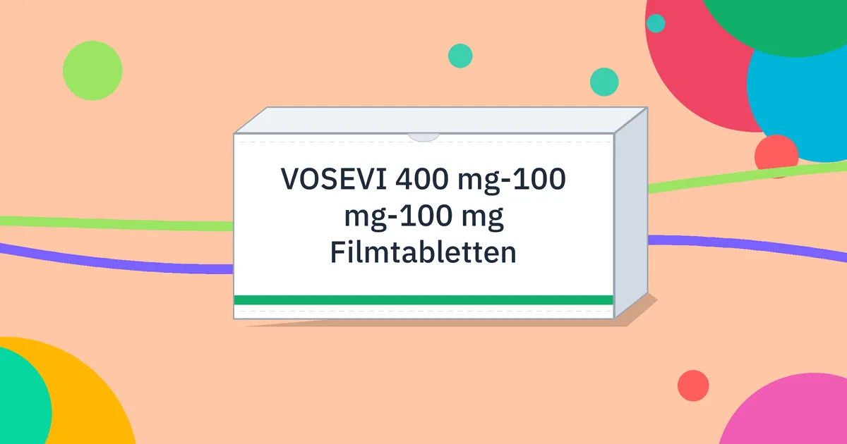 Symbolbild: Packung mit der Aufschrift VOSEVI 400 mg-100 mg-100 mg Filmtabletten (PZN 19393137) – Verfügbarkeit und Bezug in Apotheken in Frankfurt am Main
