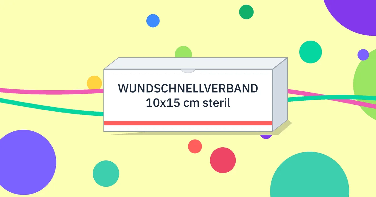 Symbolbild: Packung mit der Aufschrift WUNDSCHNELLVERBAND 10x15 cm steril (PZN 20126447) – Verfügbarkeit und Bezug in Apotheken in Frankfurt am Main