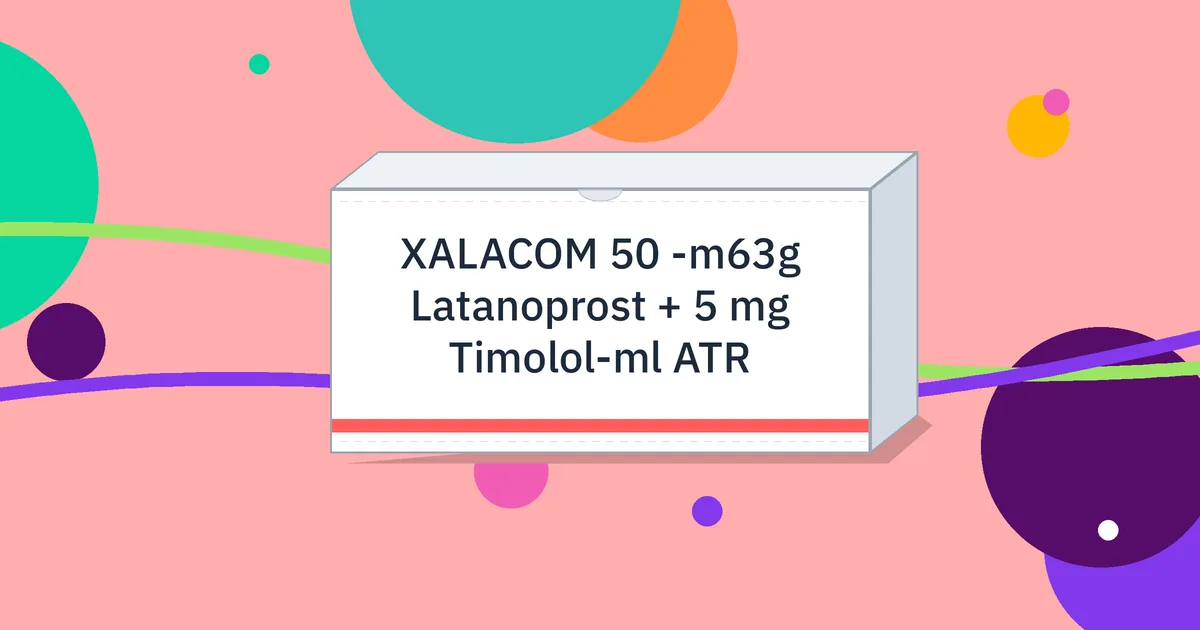 Symbolbild: Packung mit der Aufschrift XALACOM 50 -m63g Latanoprost + 5 mg Timolol-ml ATR (PZN 17506927) – Verfügbarkeit und Bezug in Apotheken in Frankfurt am Main