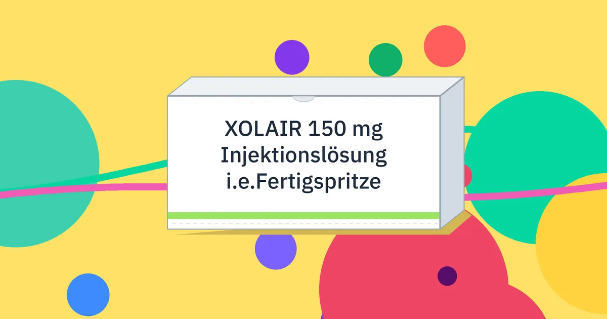 Symbolbild: Packung mit der Aufschrift XOLAIR 150 mg Injektionslösung i.e.Fertigspritze (PZN 16234183) – Verfügbarkeit und Bezug in Apotheken in Frankfurt am Main