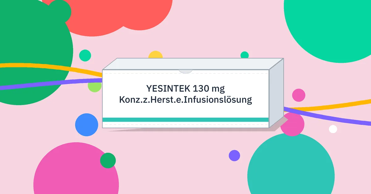 Symbolbild: Packung mit der Aufschrift YESINTEK 130 mg Konz.z.Herst.e.Infusionslösung (PZN 19720085) – Verfügbarkeit und Bezug in Apotheken in Frankfurt am Main