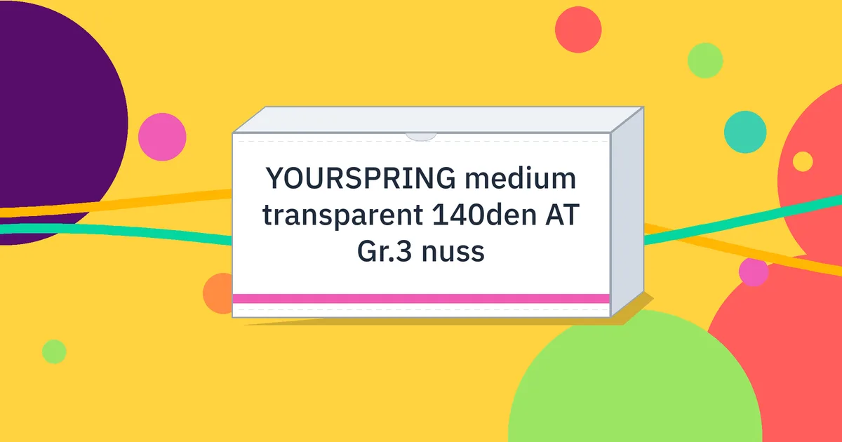 Symbolbild: Packung mit der Aufschrift YOURSPRING medium transparent 140den AT Gr.3 nuss (PZN 18057319) – Verfügbarkeit und Bezug in Apotheken in Frankfurt am Main