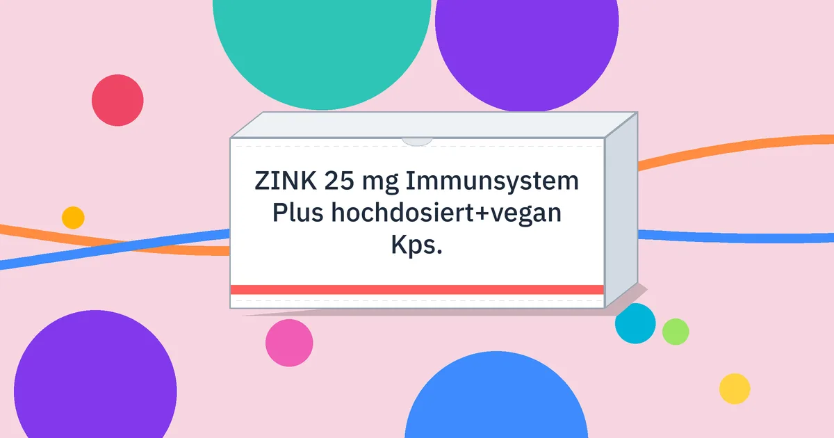 Symbolbild: Packung mit der Aufschrift ZINK 25 mg Immunsystem Plus hochdosiert+vegan Kps. (PZN 19345486) – Verfügbarkeit und Bezug in Apotheken in Frankfurt am Main
