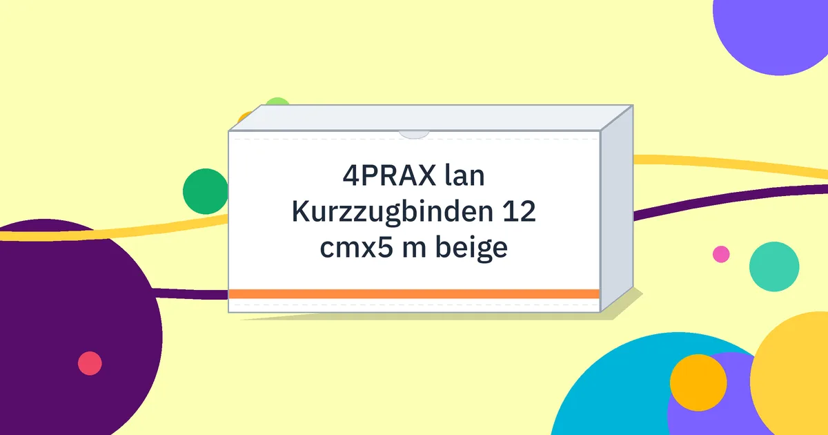 Symbolbild: Packung mit der Aufschrift 4PRAX lan Kurzzugbinden 12 cmx5 m beige (PZN 20230653) – Verfügbarkeit und Bezug in Apotheken in Frankfurt am Main