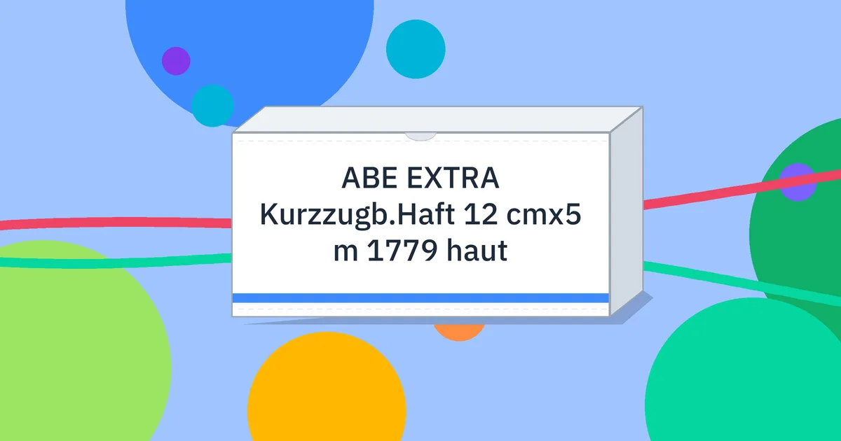 Symbolbild: Packung mit der Aufschrift ABE EXTRA Kurzzugb.Haft 12 cmx5 m 1779 haut (PZN 01340979) – Verfügbarkeit und Bezug in Apotheken in Frankfurt am Main