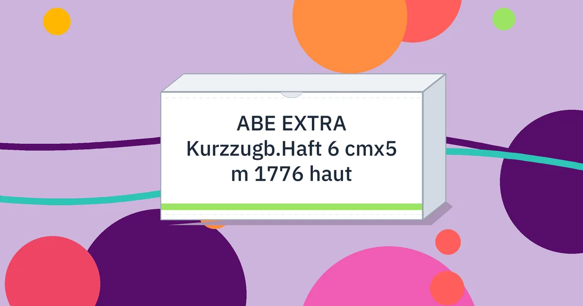 Symbolbild: Packung mit der Aufschrift ABE EXTRA Kurzzugb.Haft 6 cmx5 m 1776 haut (PZN 01340927) – Verfügbarkeit und Bezug in Apotheken in Frankfurt am Main