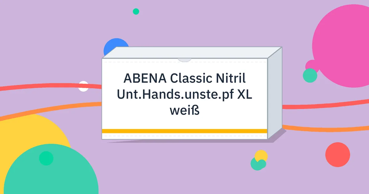 Symbolbild: Packung mit der Aufschrift ABENA Classic Nitril Unt.Hands.unste.pf XL weiß (PZN 18440679) – Verfügbarkeit und Bezug in Apotheken in Frankfurt am Main