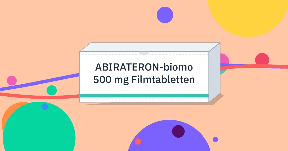 Symbolbild: Packung mit der Aufschrift ABIRATERON-biomo 500 mg Filmtabletten (PZN 17231235) – Verfügbarkeit und Bezug in Apotheken in Frankfurt am Main