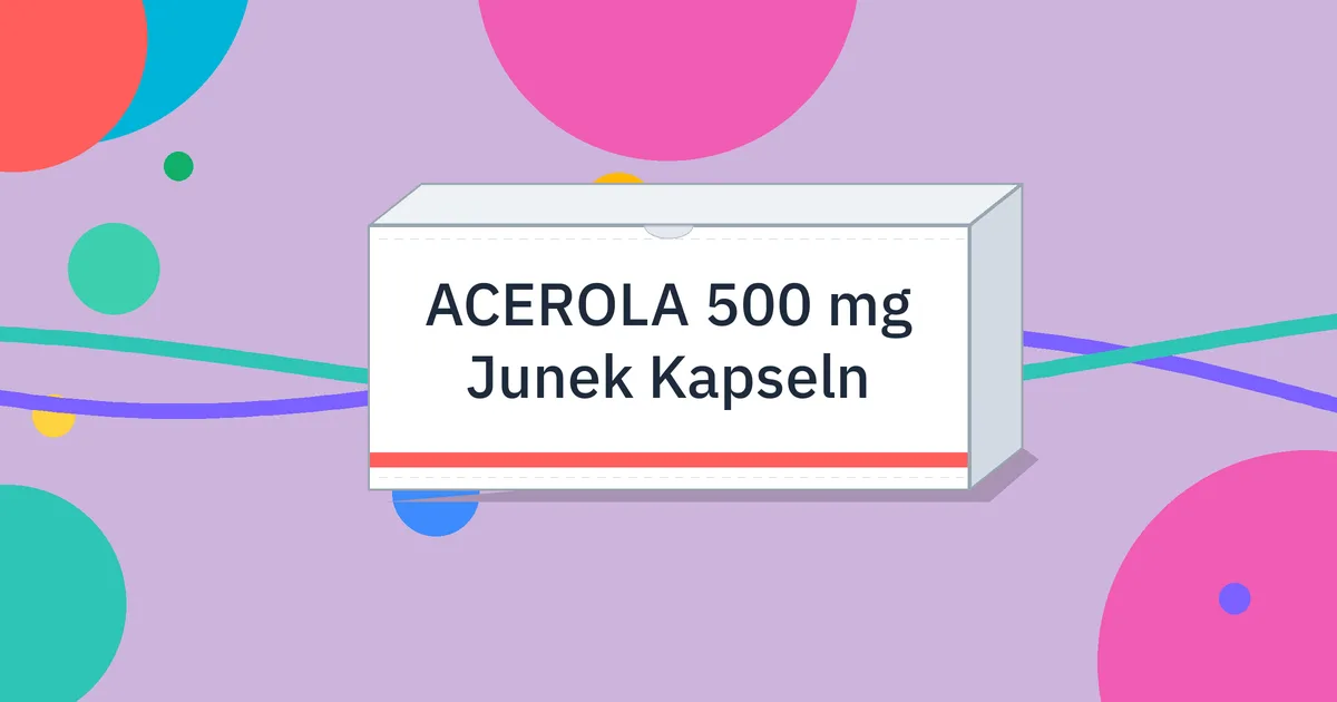 Symbolbild: Packung mit der Aufschrift ACEROLA 500 mg Junek Kapseln (PZN 10335724) – Verfügbarkeit und Bezug in Apotheken in Frankfurt am Main