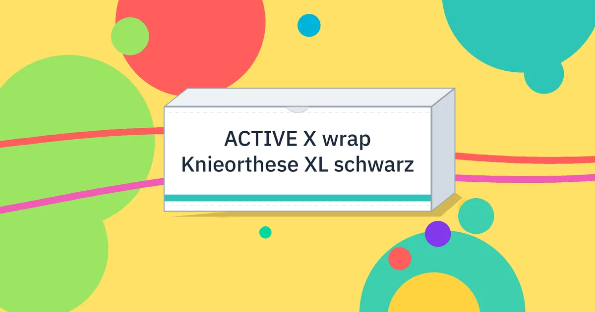 Symbolbild: Packung mit der Aufschrift ACTIVE X wrap Knieorthese XL schwarz (PZN 11557846) – Verfügbarkeit und Bezug in Apotheken in Frankfurt am Main