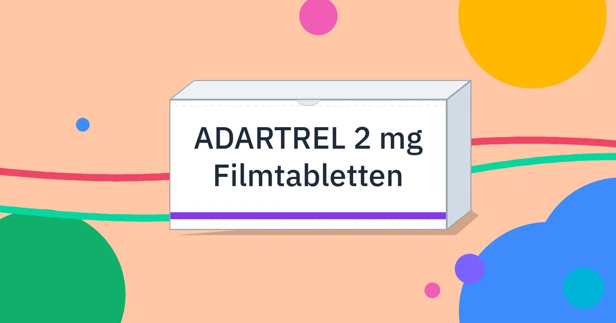 Symbolbild: Packung mit der Aufschrift ADARTREL 2 mg Filmtabletten (PZN 04173358) – Verfügbarkeit und Bezug in Apotheken in Frankfurt am Main