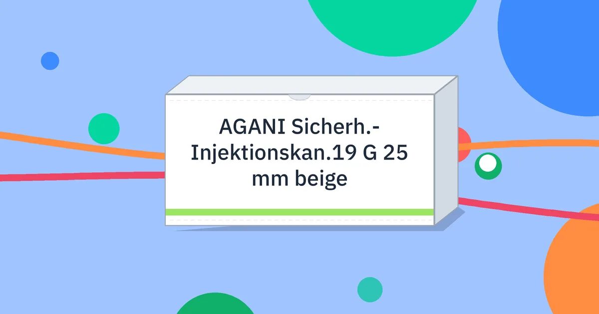 Symbolbild: Packung mit der Aufschrift AGANI Sicherh.-Injektionskan.19 G 25 mm beige (PZN 20130673) – Verfügbarkeit und Bezug in Apotheken in Frankfurt am Main