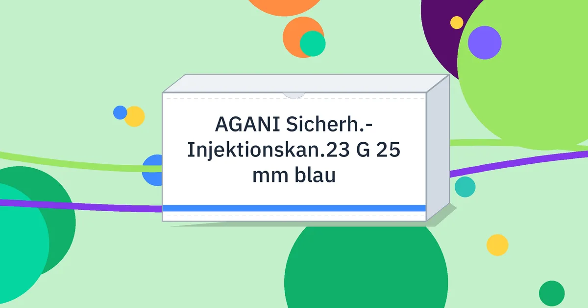 Symbolbild: Packung mit der Aufschrift AGANI Sicherh.-Injektionskan.23 G 25 mm blau (PZN 20130785) – Verfügbarkeit und Bezug in Apotheken in Frankfurt am Main
