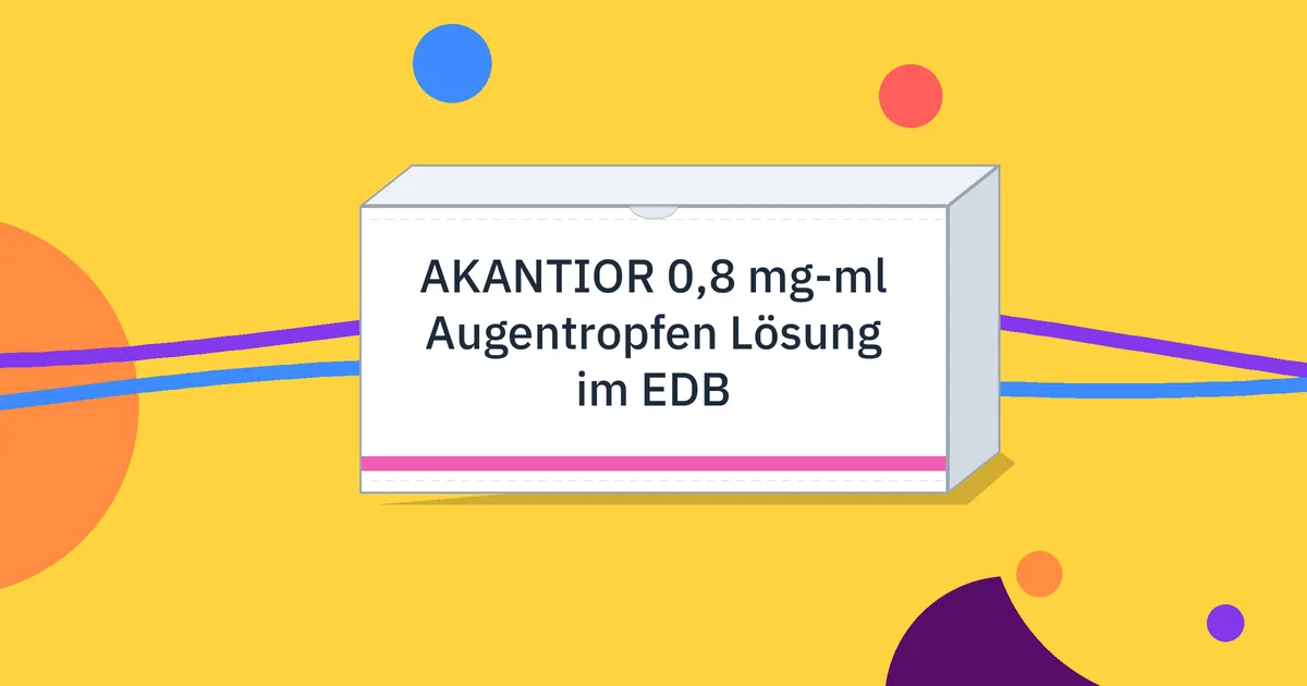 Symbolbild: Packung mit der Aufschrift AKANTIOR 0,8 mg-ml Augentropfen Lösung im EDB (PZN 19414158) – Verfügbarkeit und Bezug in Apotheken in Frankfurt am Main