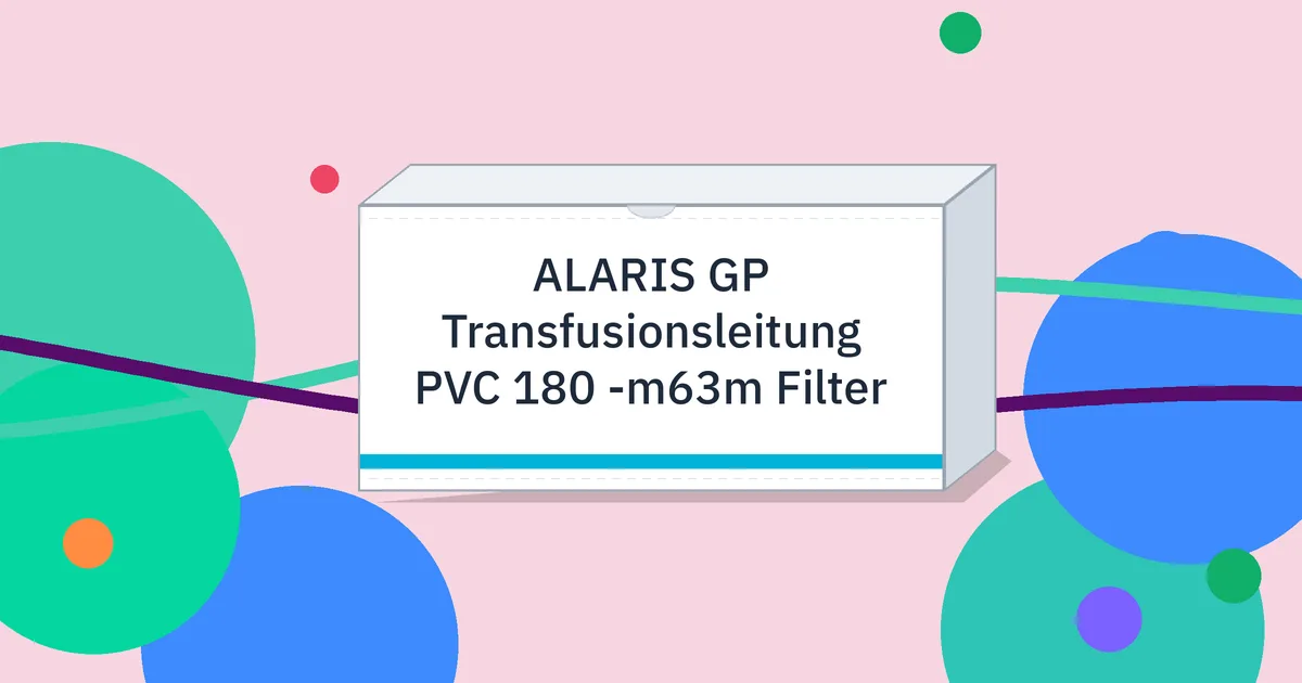 Symbolbild: Packung mit der Aufschrift ALARIS GP Transfusionsleitung PVC 180 -m63m Filter (PZN 14318208) – Verfügbarkeit und Bezug in Apotheken in Frankfurt am Main