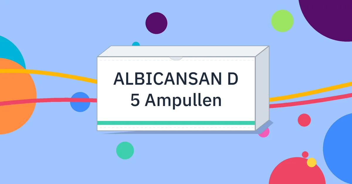 Symbolbild: Packung mit der Aufschrift ALBICANSAN D 5 Ampullen (PZN 04456820) – Verfügbarkeit und Bezug in Apotheken in Frankfurt am Main