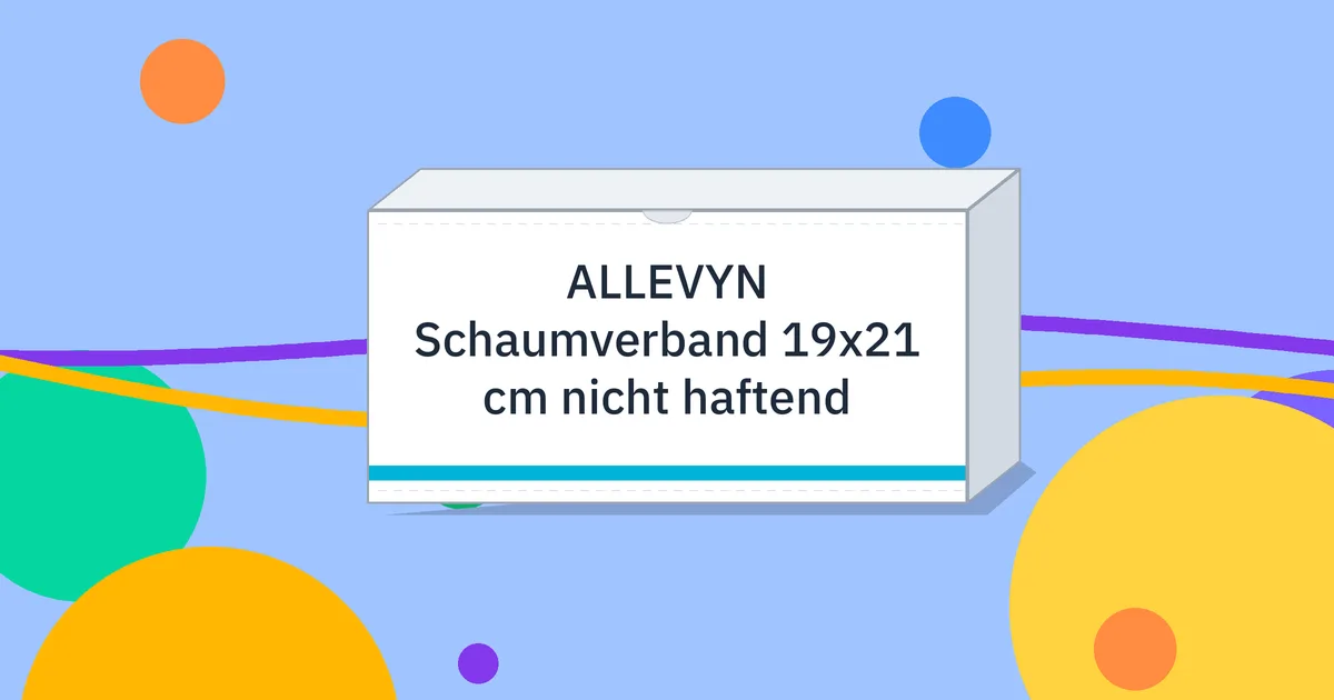 Symbolbild: Packung mit der Aufschrift ALLEVYN Schaumverband 19x21 cm nicht haftend (PZN 09686631) – Verfügbarkeit und Bezug in Apotheken in Frankfurt am Main