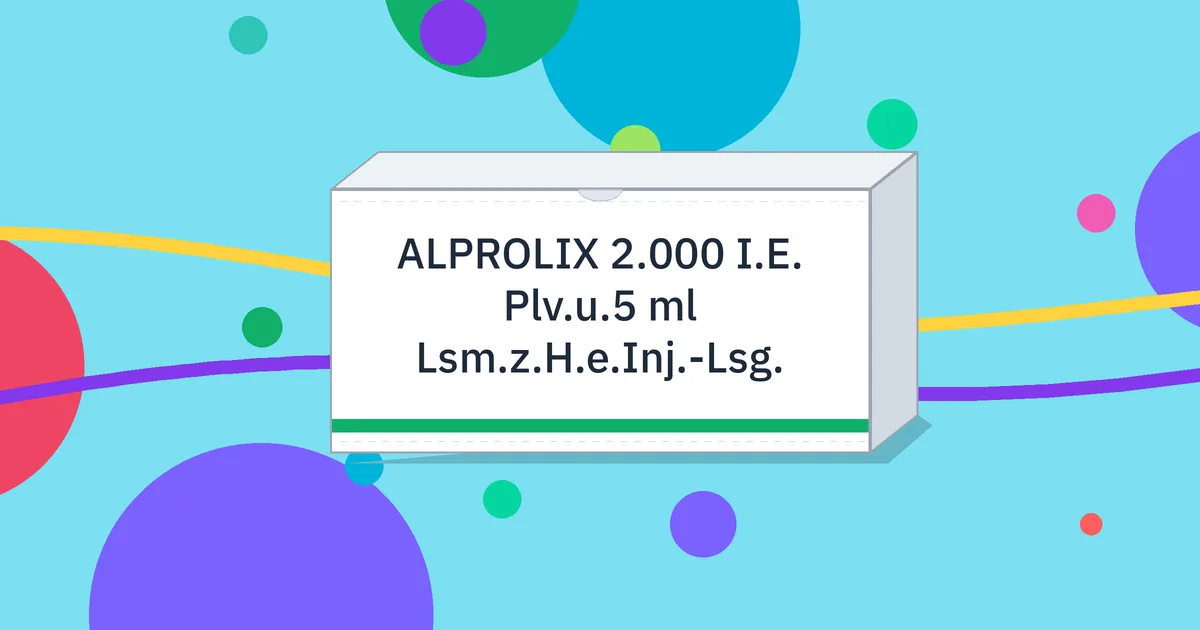 Symbolbild: Packung mit der Aufschrift ALPROLIX 2.000 I.E. Plv.u.5 ml Lsm.z.H.e.Inj.-Lsg. (PZN 16885963) – Verfügbarkeit und Bezug in Apotheken in Frankfurt am Main