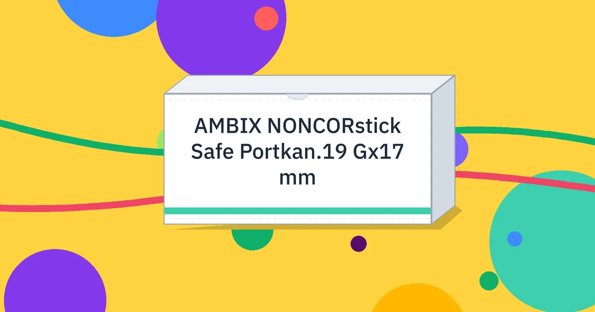 Symbolbild: Packung mit der Aufschrift AMBIX NONCORstick Safe Portkan.19 Gx17 mm (PZN 10048858) – Verfügbarkeit und Bezug in Apotheken in Frankfurt am Main