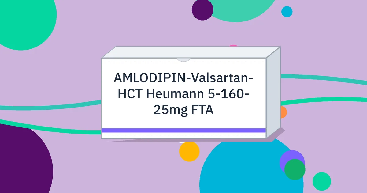 Symbolbild: Packung mit der Aufschrift AMLODIPIN-Valsartan-HCT Heumann 5-160-25mg FTA (PZN 14235617) – Verfügbarkeit und Bezug in Apotheken in Frankfurt am Main