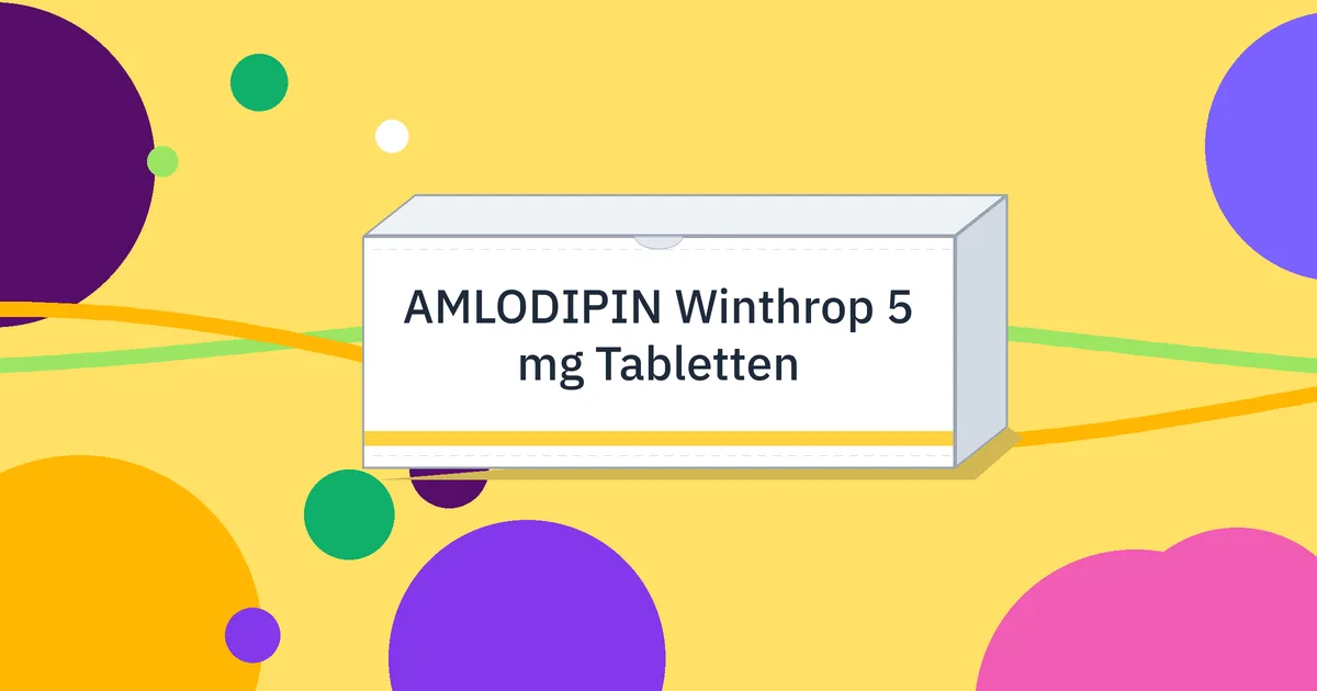 Symbolbild: Packung mit der Aufschrift AMLODIPIN Winthrop 5 mg Tabletten (PZN 02145553) – Verfügbarkeit und Bezug in Apotheken in Frankfurt am Main