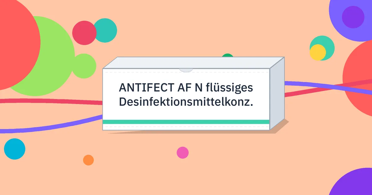 Symbolbild: Packung mit der Aufschrift ANTIFECT AF N flüssiges Desinfektionsmittelkonz. (PZN 06784882) – Verfügbarkeit und Bezug in Apotheken in Frankfurt am Main