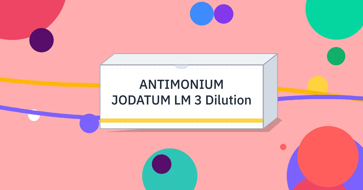 Symbolbild: Packung mit der Aufschrift ANTIMONIUM JODATUM LM 3 Dilution (PZN 12764116) – Verfügbarkeit und Bezug in Apotheken in Frankfurt am Main