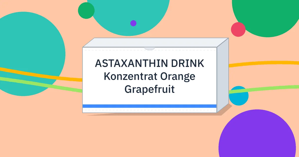 Symbolbild: Packung mit der Aufschrift ASTAXANTHIN DRINK Konzentrat Orange Grapefruit (PZN 18910122) – Verfügbarkeit und Bezug in Apotheken in Frankfurt am Main