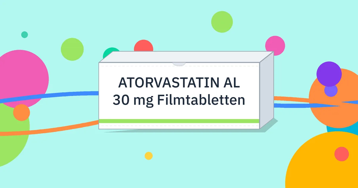 Symbolbild: Packung mit der Aufschrift ATORVASTATIN AL 30 mg Filmtabletten (PZN 16021547) – Verfügbarkeit und Bezug in Apotheken in Frankfurt am Main