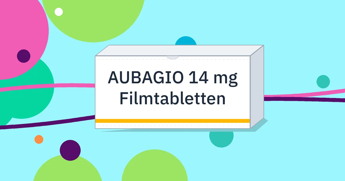 Symbolbild: Packung mit der Aufschrift AUBAGIO 14 mg Filmtabletten (PZN 16890295) – Verfügbarkeit und Bezug in Apotheken in Frankfurt am Main