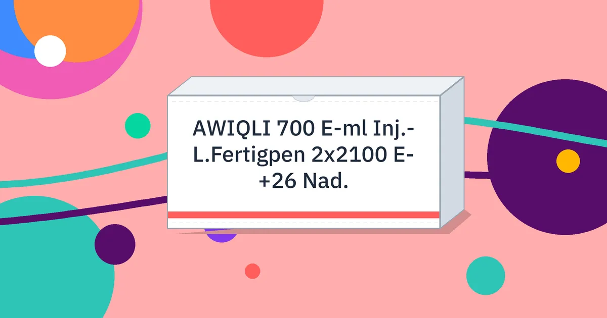 Symbolbild: Packung mit der Aufschrift AWIQLI 700 E-ml Inj.-L.Fertigpen 2x2100 E-+26 Nad. (PZN 19373583) – Verfügbarkeit und Bezug in Apotheken in Frankfurt am Main