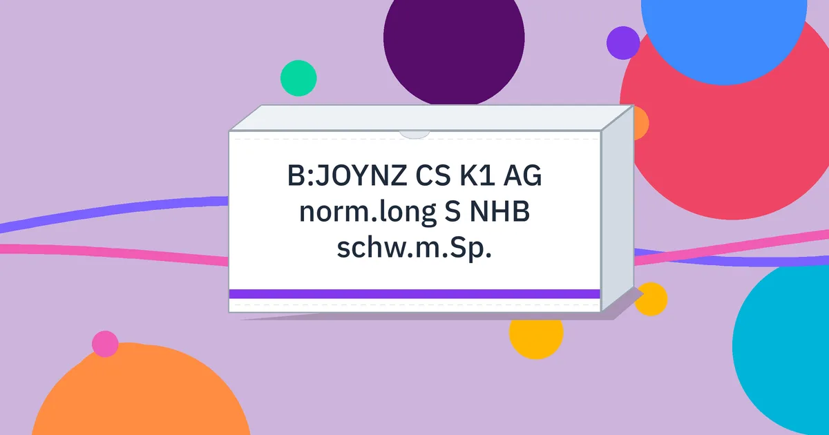 Symbolbild: Packung mit der Aufschrift B:JOYNZ CS K1 AG norm.long S NHB schw.m.Sp. (PZN 20534005) – Verfügbarkeit und Bezug in Apotheken in Frankfurt am Main
