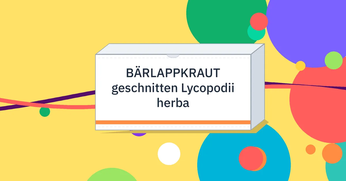 Symbolbild: Packung mit der Aufschrift BÄRLAPPKRAUT geschnitten Lycopodii herba (PZN 20953280) – Verfügbarkeit und Bezug in Apotheken in Frankfurt am Main