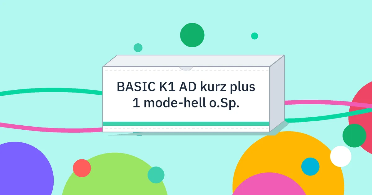 Symbolbild: Packung mit der Aufschrift BASIC K1 AD kurz plus 1 mode-hell o.Sp. (PZN 20257043) – Verfügbarkeit und Bezug in Apotheken in Frankfurt am Main
