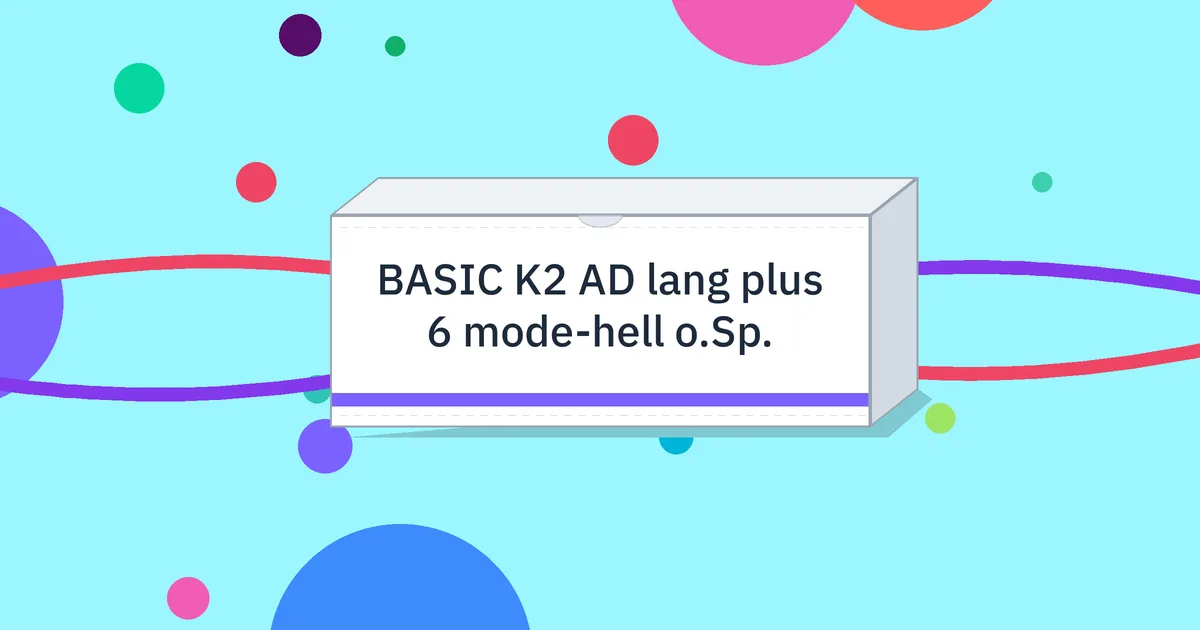 Symbolbild: Packung mit der Aufschrift BASIC K2 AD lang plus 6 mode-hell o.Sp. (PZN 20265812) – Verfügbarkeit und Bezug in Apotheken in Frankfurt am Main