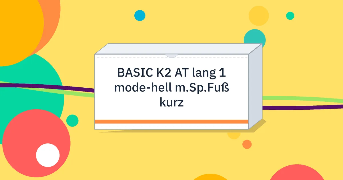 Symbolbild: Packung mit der Aufschrift BASIC K2 AT lang 1 mode-hell m.Sp.Fuß kurz (PZN 20268733) – Verfügbarkeit und Bezug in Apotheken in Frankfurt am Main